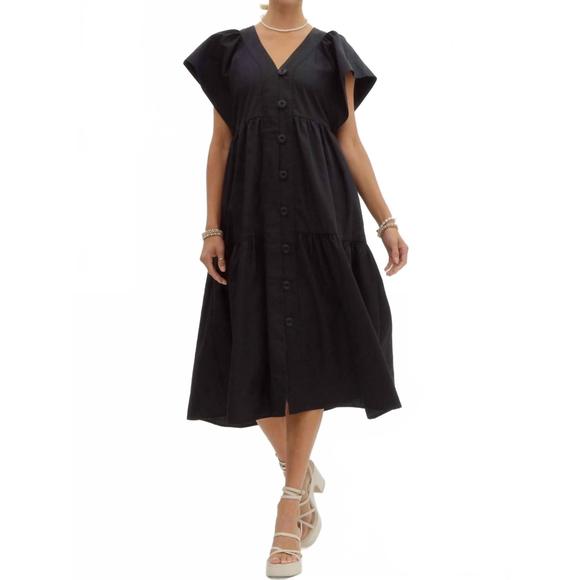 entro | Dresses | New Entro Womens Button Tiered Midi Dress In Black ...